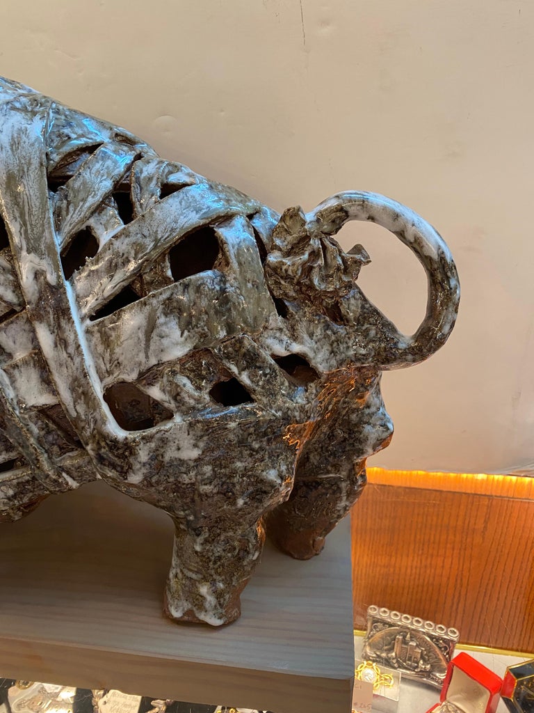 Post Modern Studio Pottery Bull Sculpture For Sale at 1stDibs