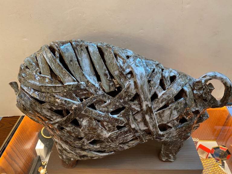 Post Modern Studio Pottery Bull Sculpture For Sale at 1stDibs