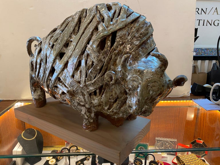 Post Modern Studio Pottery Bull Sculpture For Sale at 1stDibs