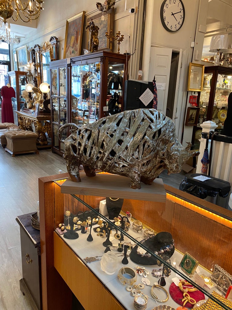 Post Modern Studio Pottery Bull Sculpture For Sale at 1stDibs