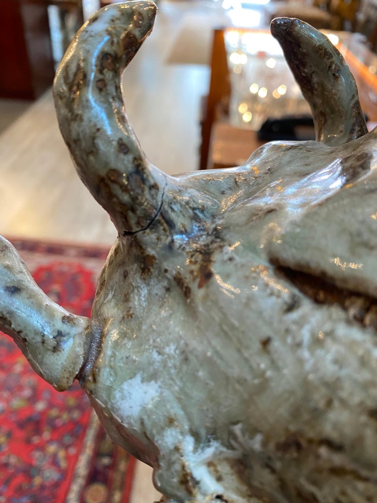 Post Modern Studio Pottery Bull Sculpture For Sale at 1stDibs