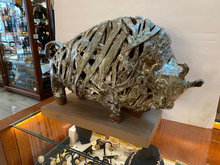 Post Modern Studio Pottery Bull Sculpture For Sale at 1stDibs