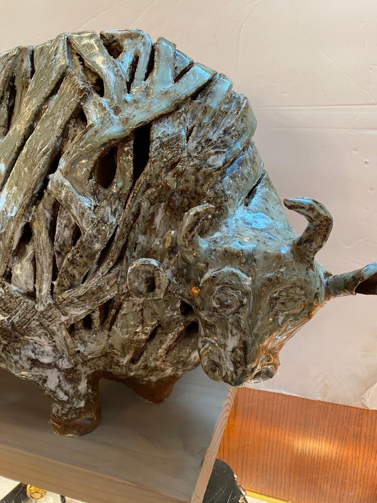 Post Modern Studio Pottery Bull Sculpture For Sale at 1stDibs
