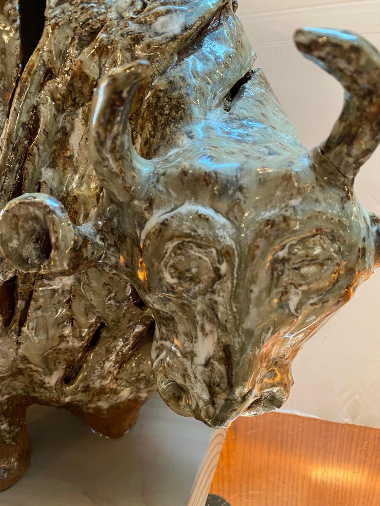 Post Modern Studio Pottery Bull Sculpture For Sale at 1stDibs