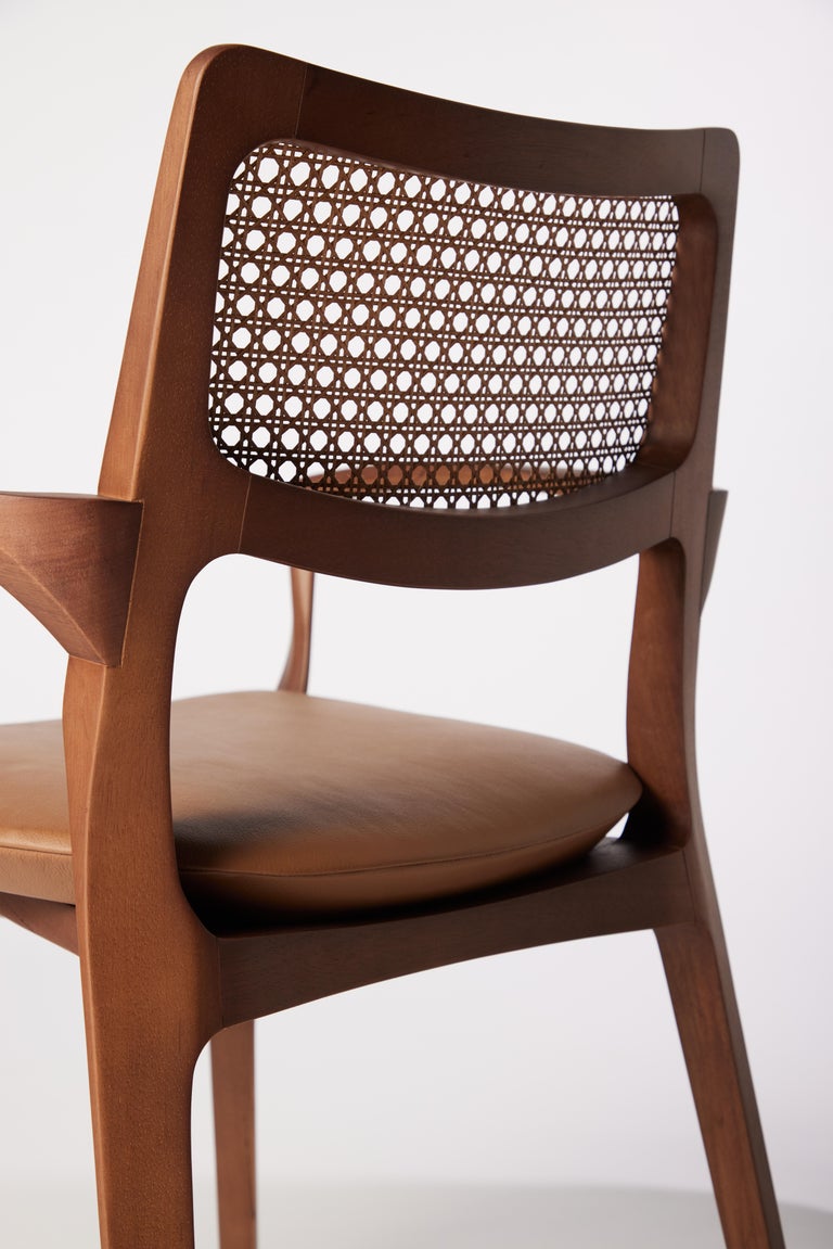 Post-Modern Style Aurora Chair in Sculpted Walnut Finish with Cane and ...