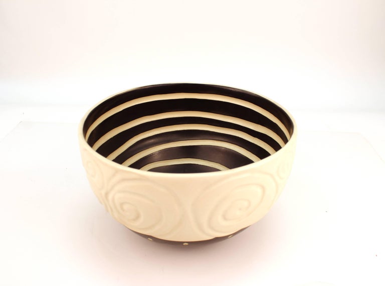 Post-Modernist Pottery Bowl with Spiral and Striped Details For Sale at ...