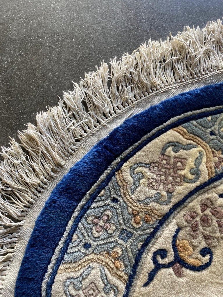 Post War Deep Pile Hand Knotted Silk Round Asian Rug, Signed For Sale ...