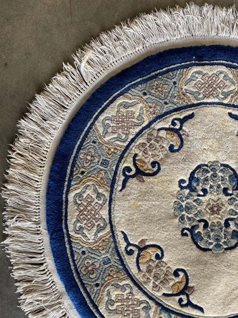 Post War Deep Pile Hand Knotted Silk Round Asian Rug, Signed For Sale ...