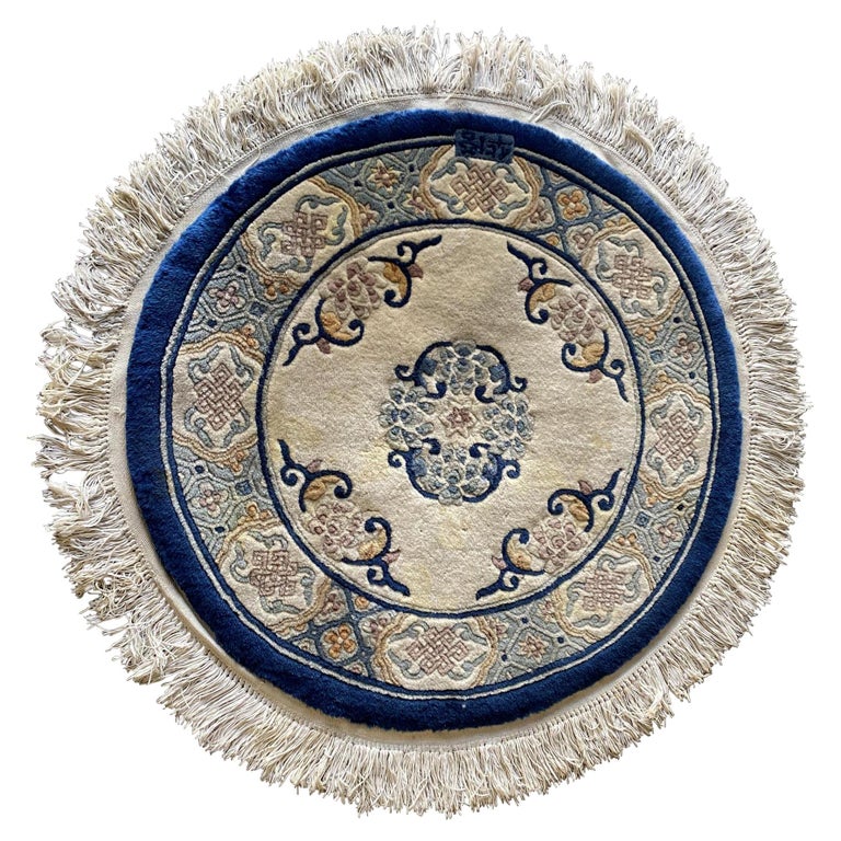 Post War Deep Pile Hand Knotted Silk Round Asian Rug, Signed For Sale ...