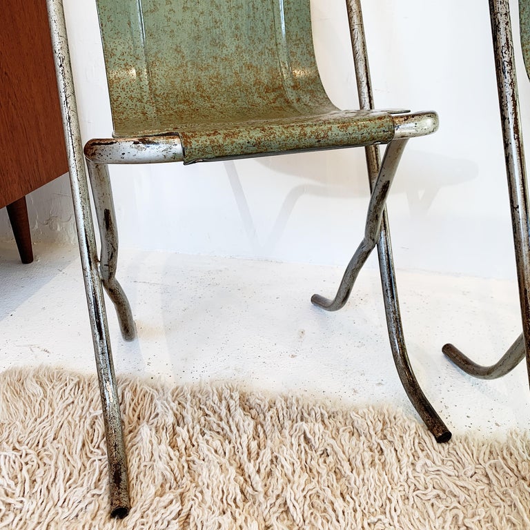 Post-War Sebel Stak-a-bye Garden Chairs with Steel Blue Pressed Metal ...