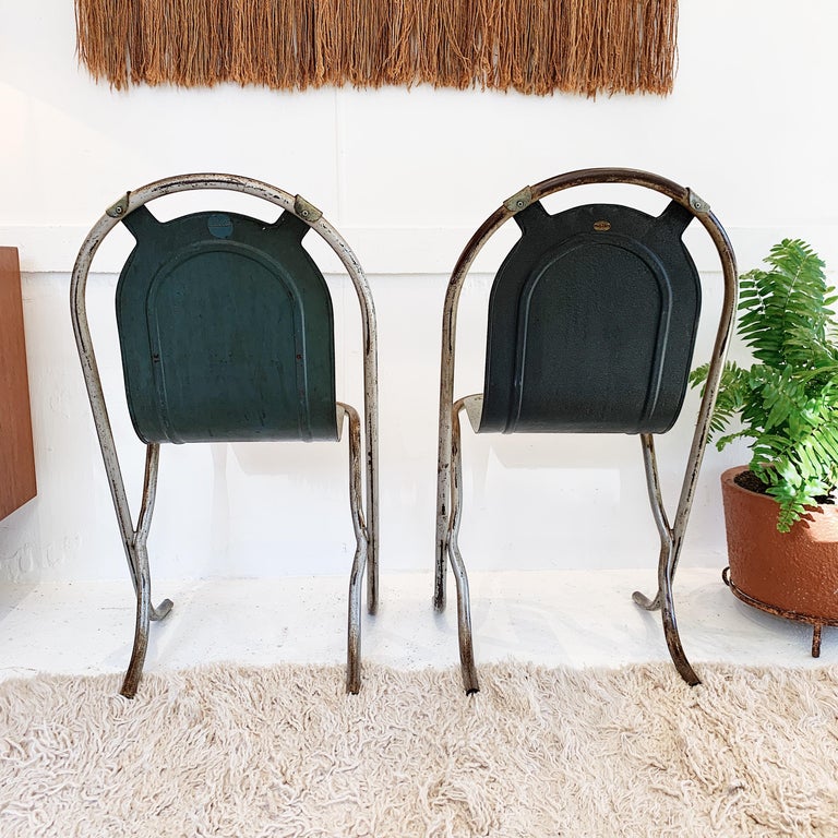 Post-War Sebel Stak-a-bye Garden Chairs with Steel Blue Pressed Metal ...