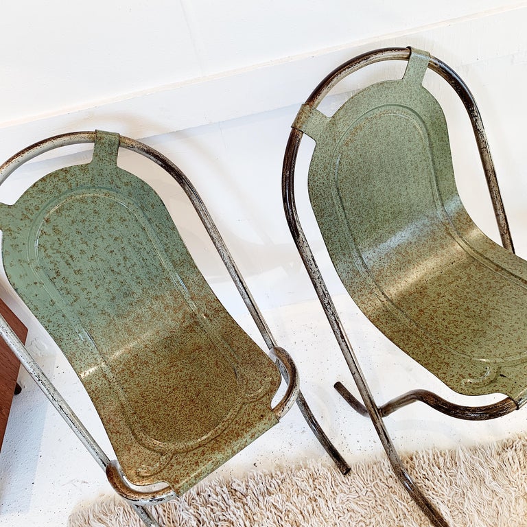 Post-War Sebel Stak-a-bye Garden Chairs with Steel Blue Pressed Metal ...