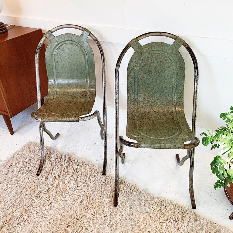 Post-War Sebel Stak-a-bye Garden Chairs with Steel Blue Pressed Metal ...