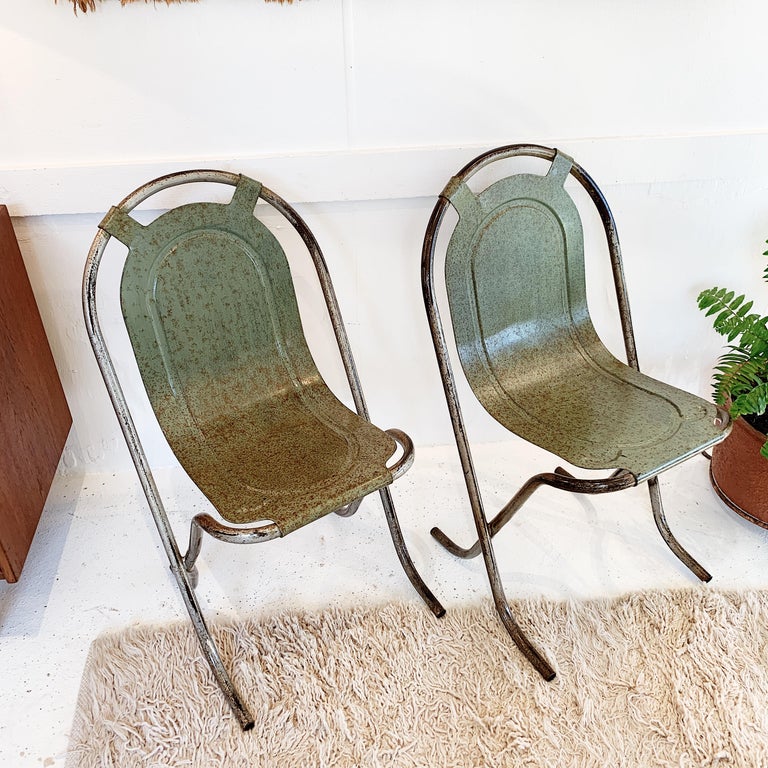 Post-War Sebel Stak-a-bye Garden Chairs with Steel Blue Pressed Metal ...