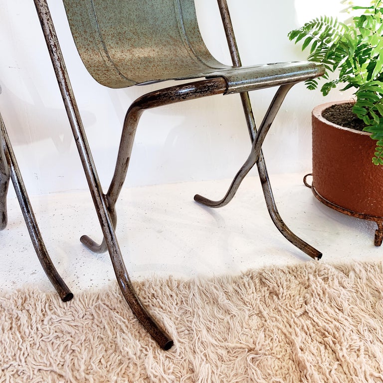 Post-War Sebel Stak-a-bye Garden Chairs with Steel Blue Pressed Metal ...