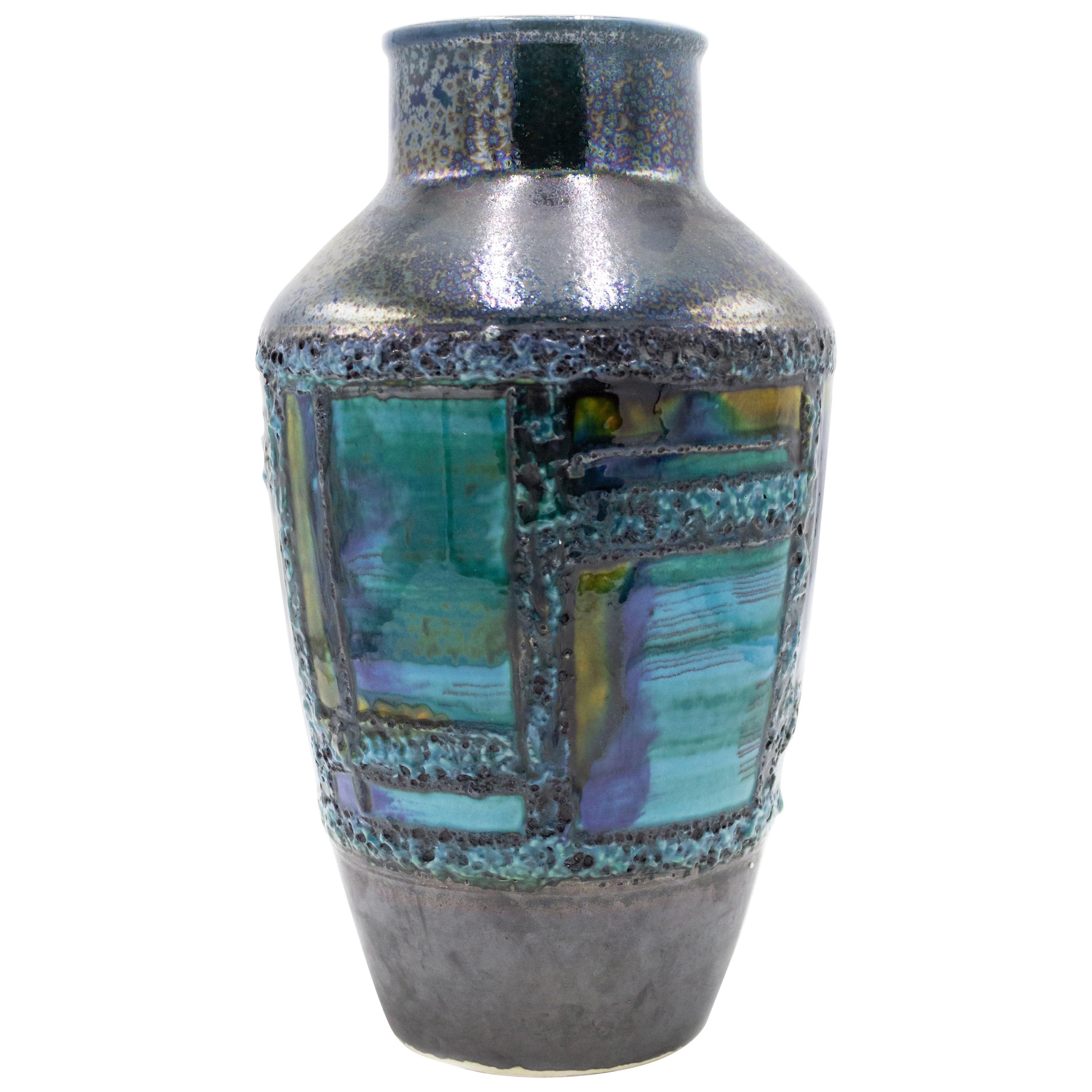 Post-War West Germany Blue and Black Drip Glaze Vase For Sale at ...
