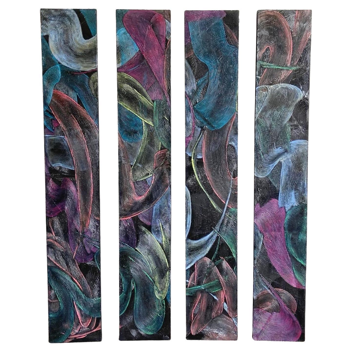 Postmodern Abstract Multi Color Over Black Paintings “Spectral”, 1992 ...