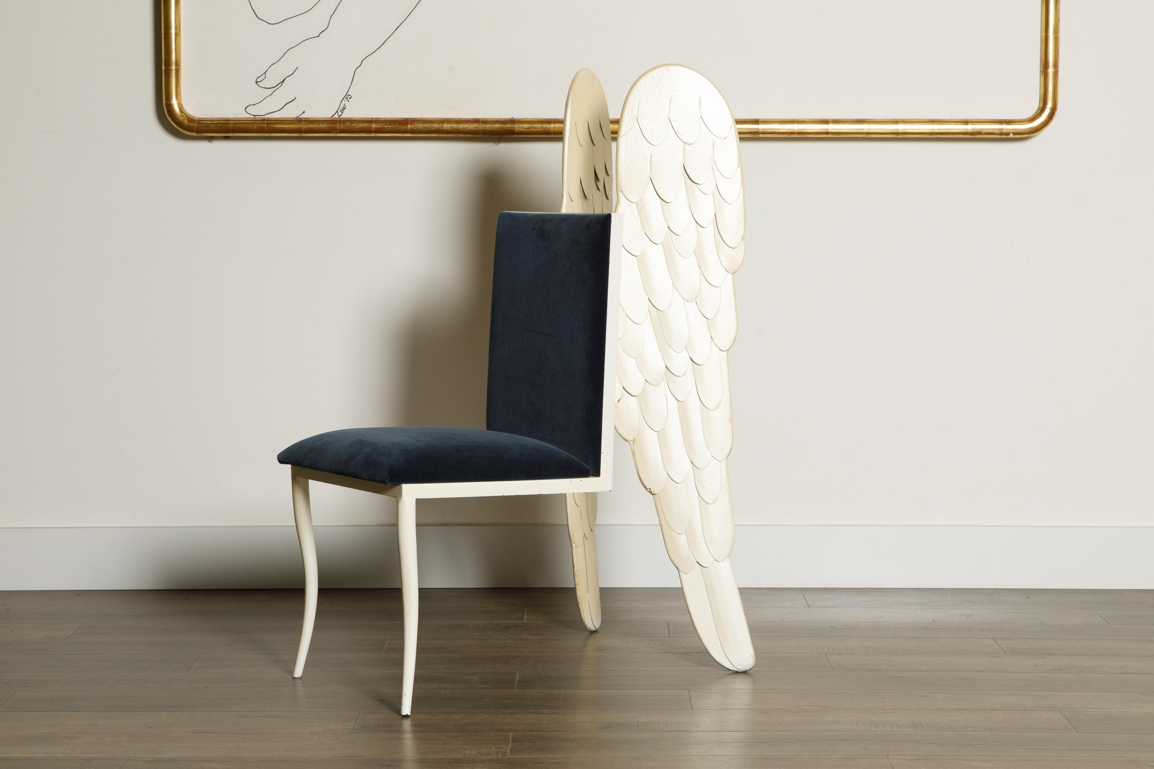 Postmodern Angel Wing Chair with Blue Velvet Upholstery, circa 1980s at ...