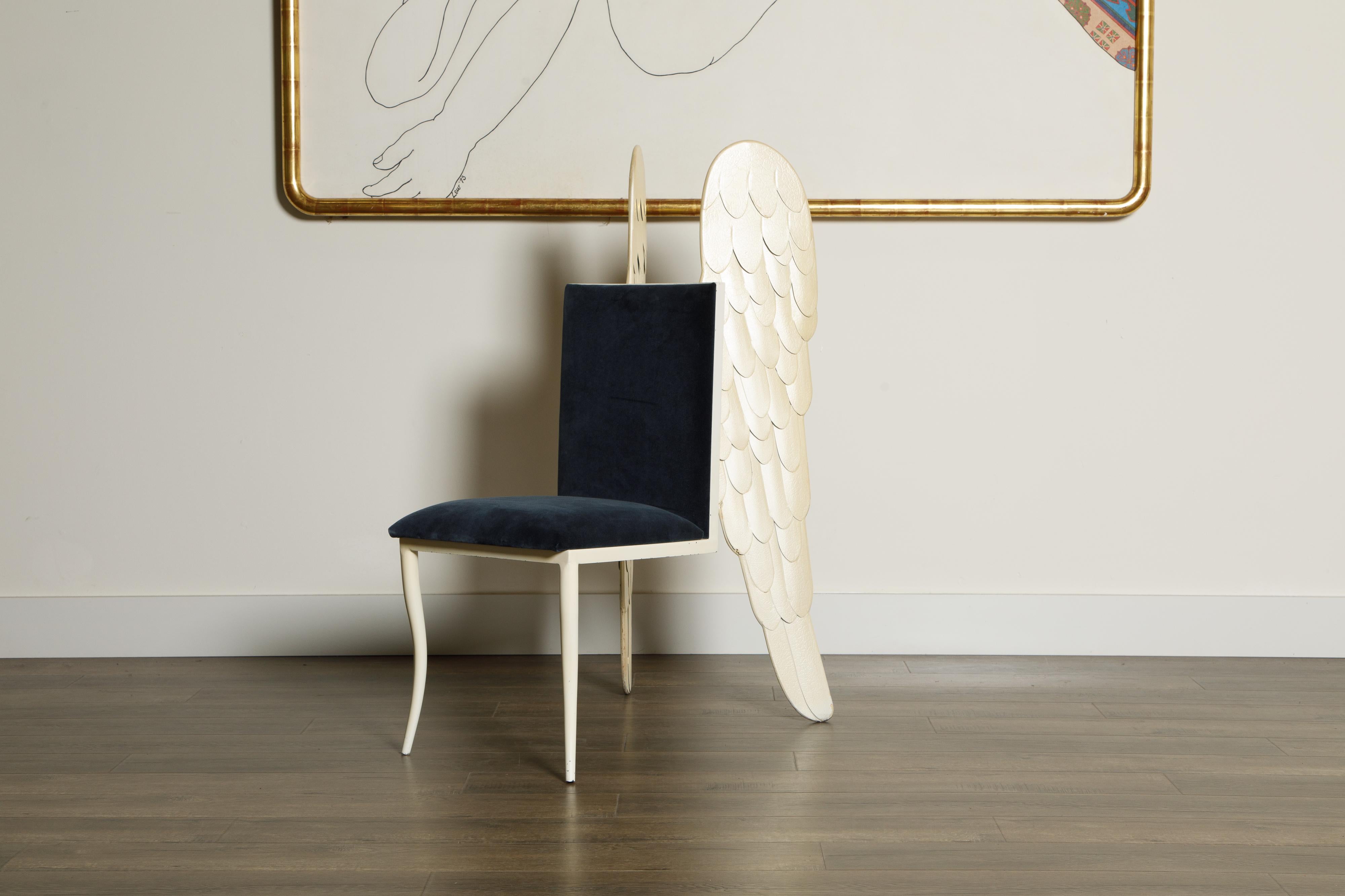 Postmodern Angel Wing Chair with Blue Velvet Upholstery, circa 1980s at ...