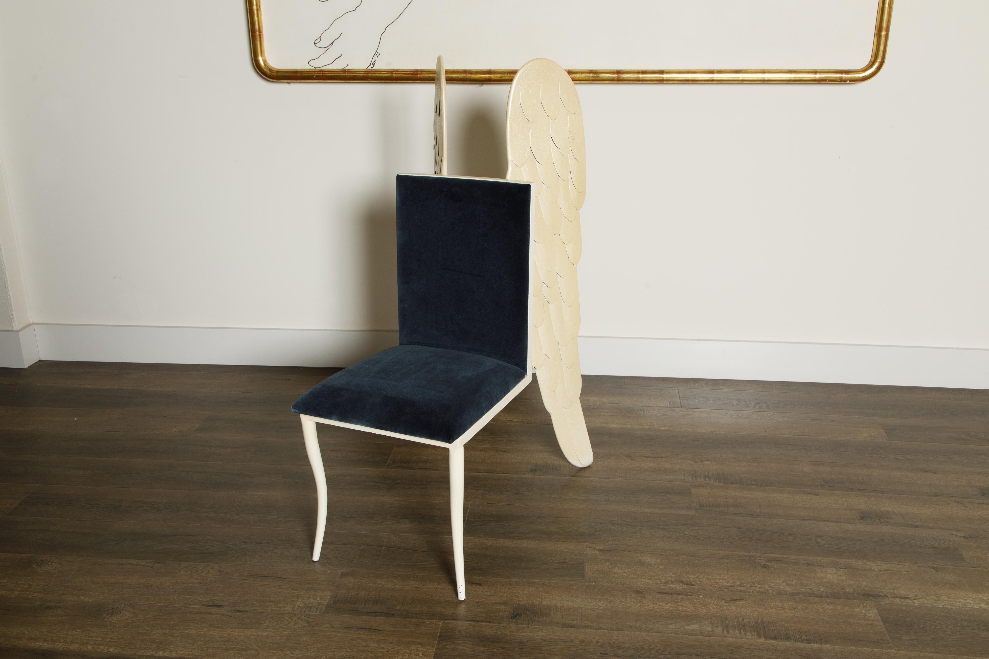 Postmodern Angel Wing Chair with Blue Velvet Upholstery, circa 1980s at ...