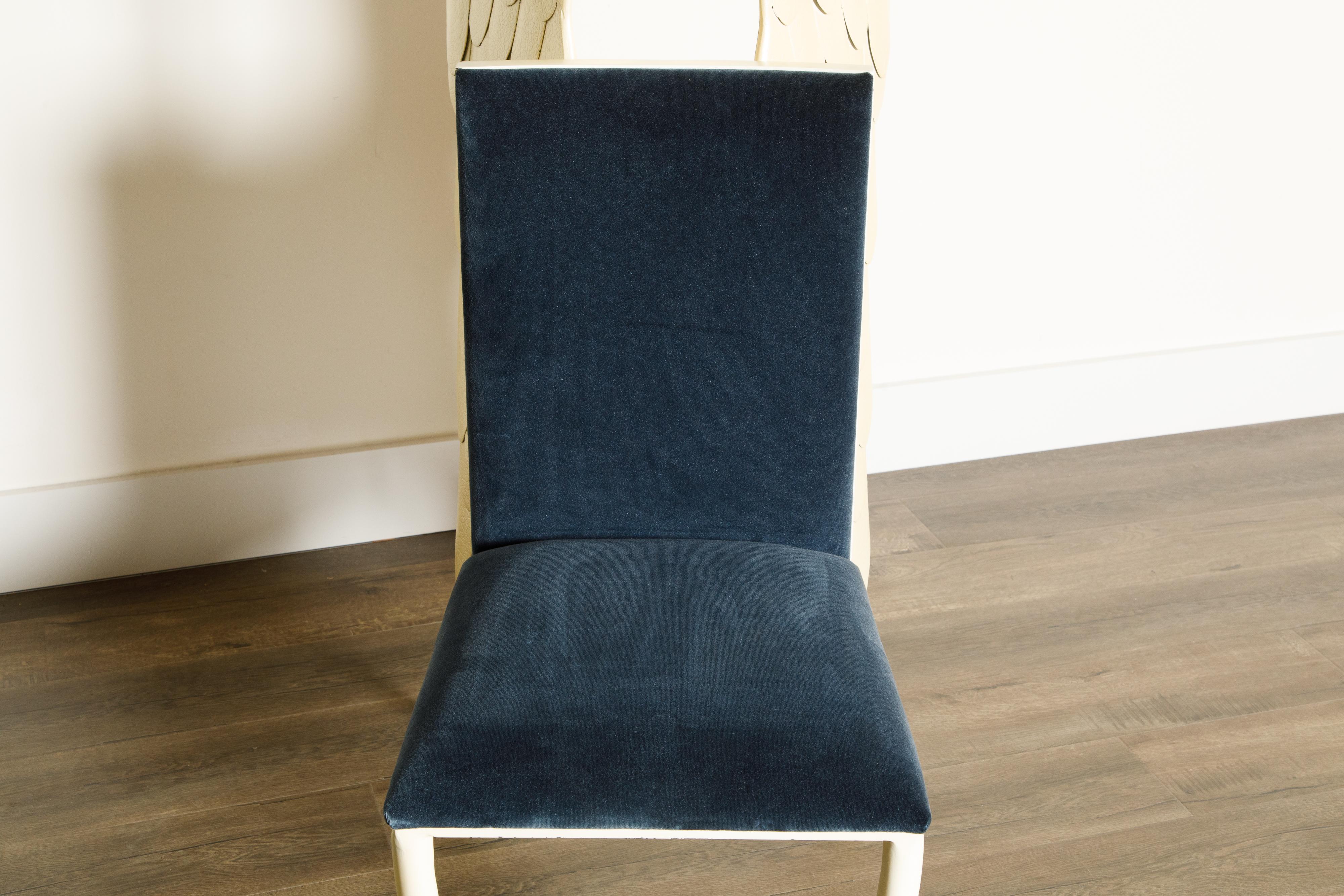 Postmodern Angel Wing Chair with Blue Velvet Upholstery, circa 1980s at ...