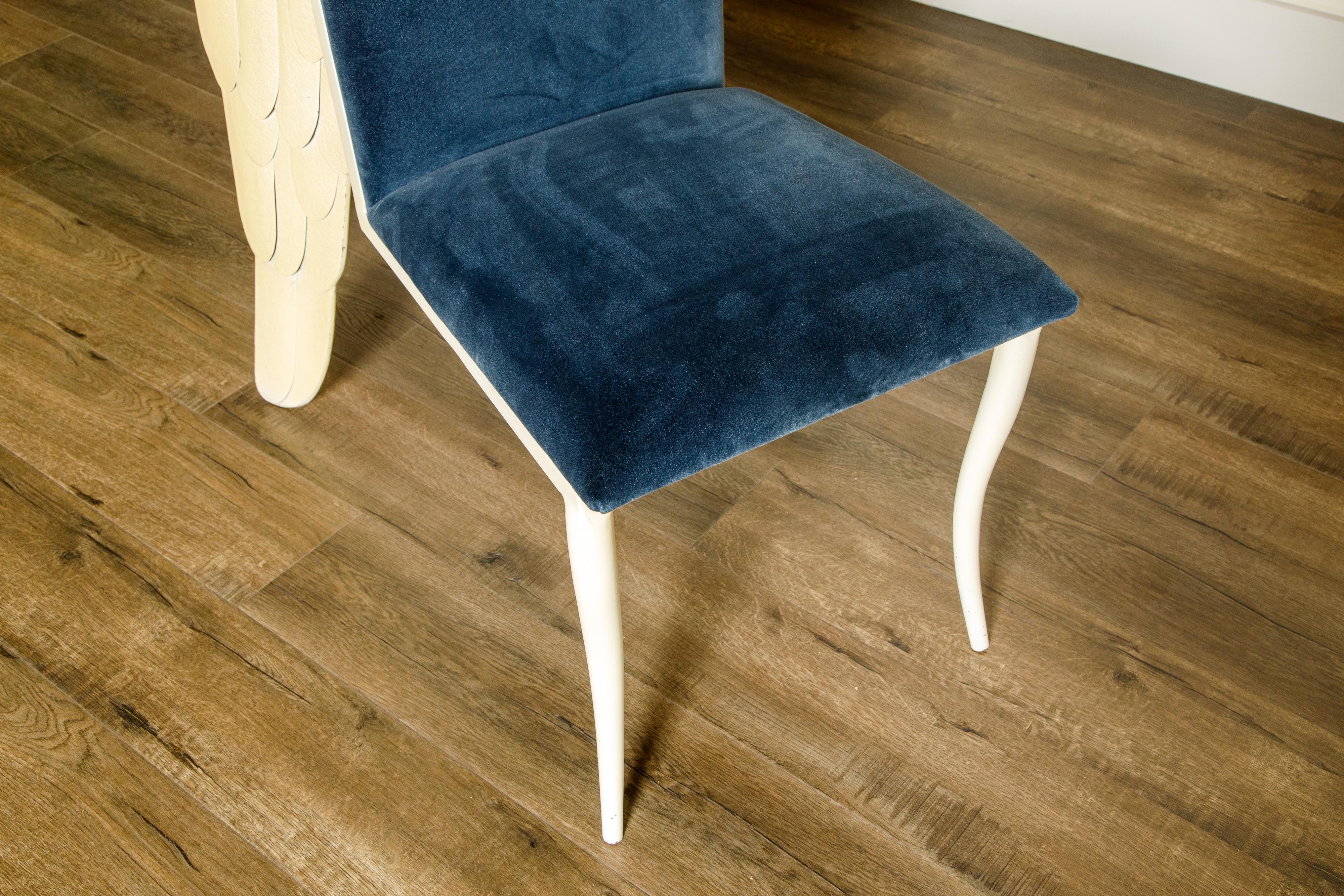 Postmodern Angel Wing Chair with Blue Velvet Upholstery, circa 1980s at ...