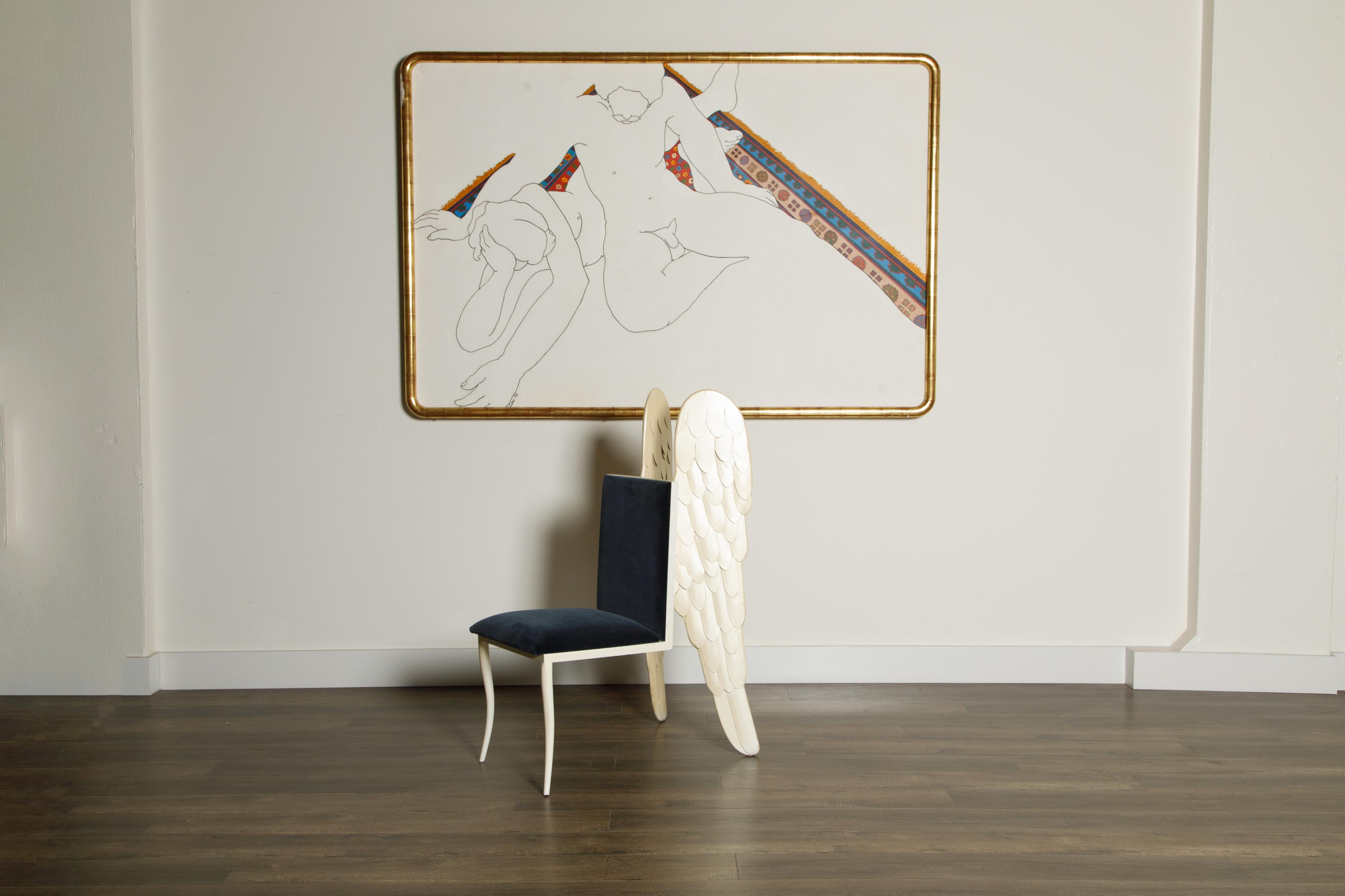 Postmodern Angel Wing Chair with Blue Velvet Upholstery, circa 1980s at ...