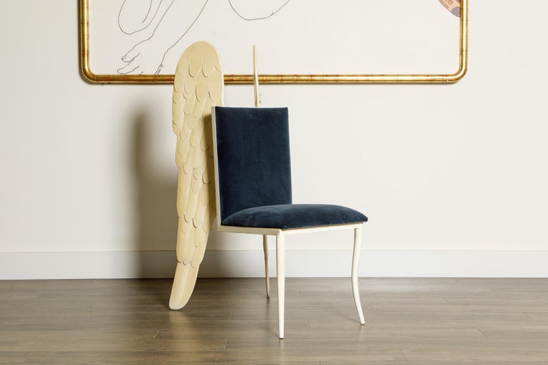 Postmodern Angel Wing Chair with Blue Velvet Upholstery, circa 1980s at ...