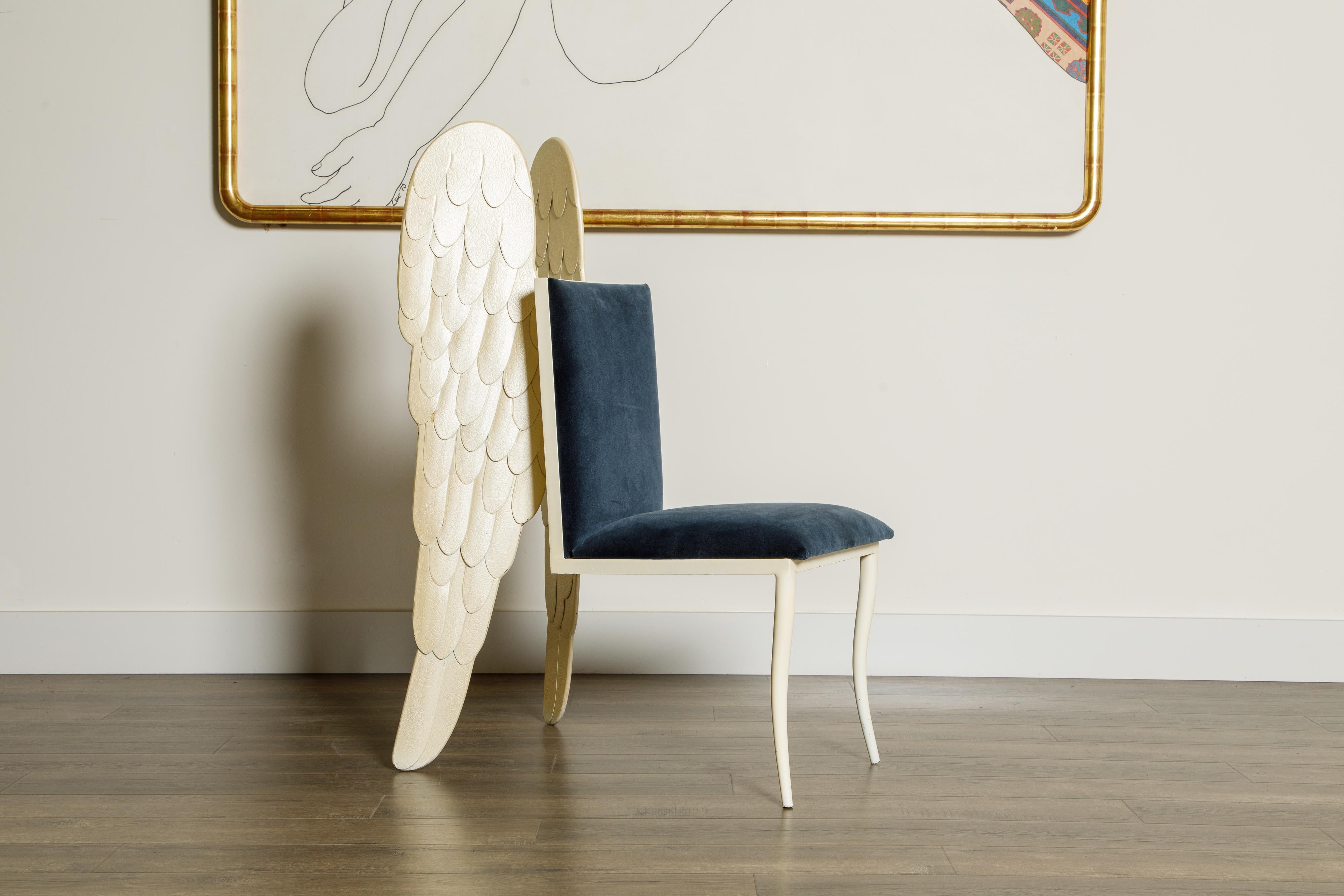 Postmodern Angel Wing Chair with Blue Velvet Upholstery, circa 1980s at ...