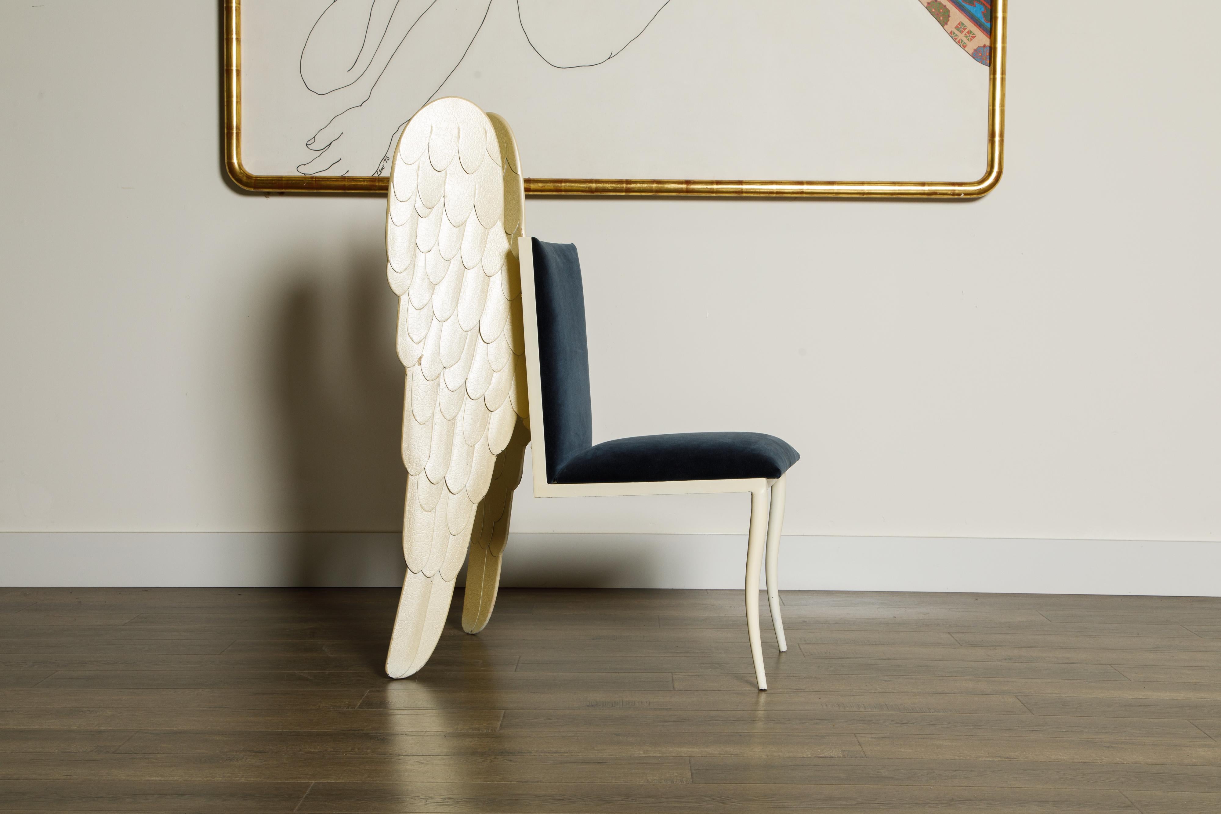 Postmodern Angel Wing Chair with Blue Velvet Upholstery, circa 1980s at ...