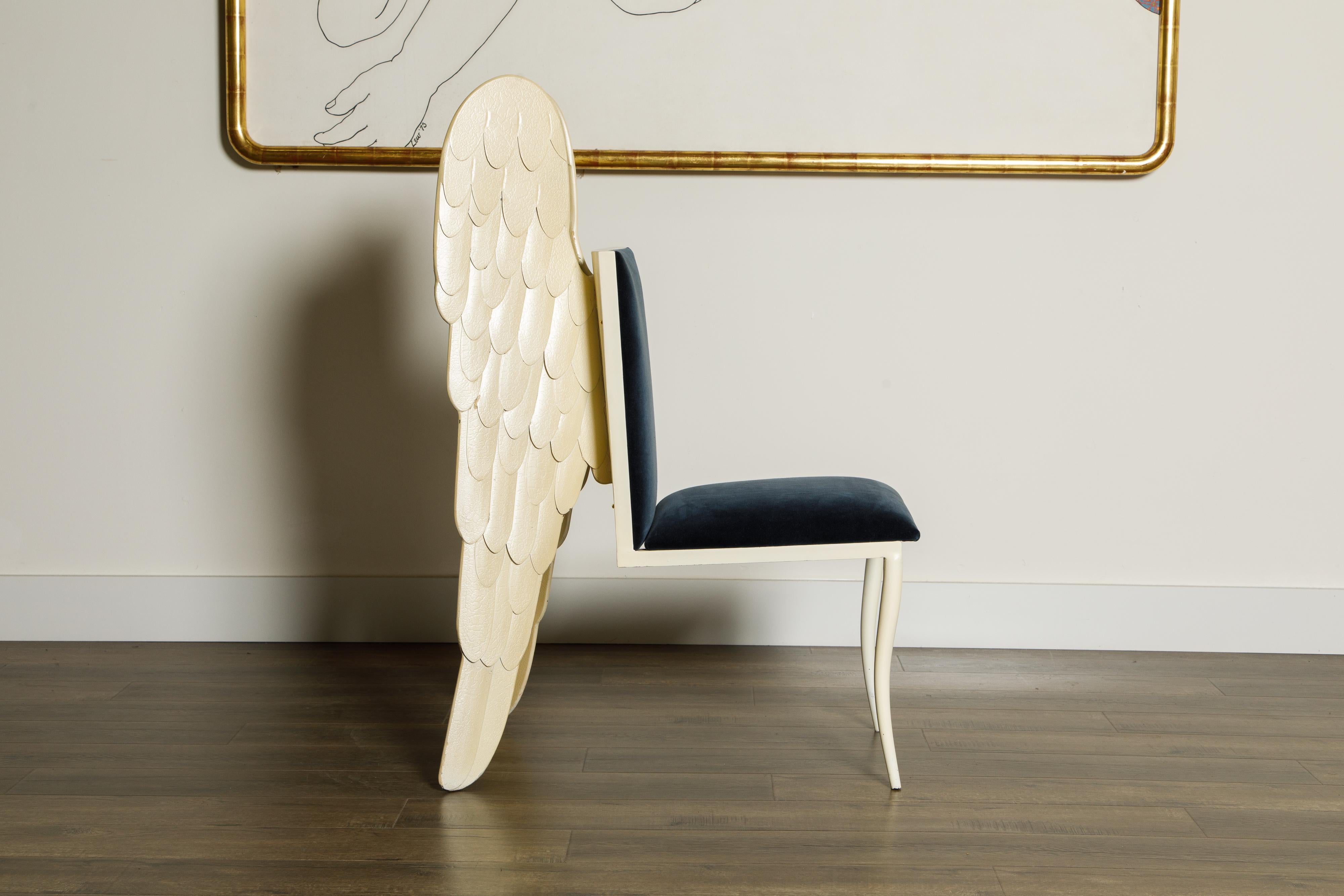 Postmodern Angel Wing Chair with Blue Velvet Upholstery, circa 1980s at ...