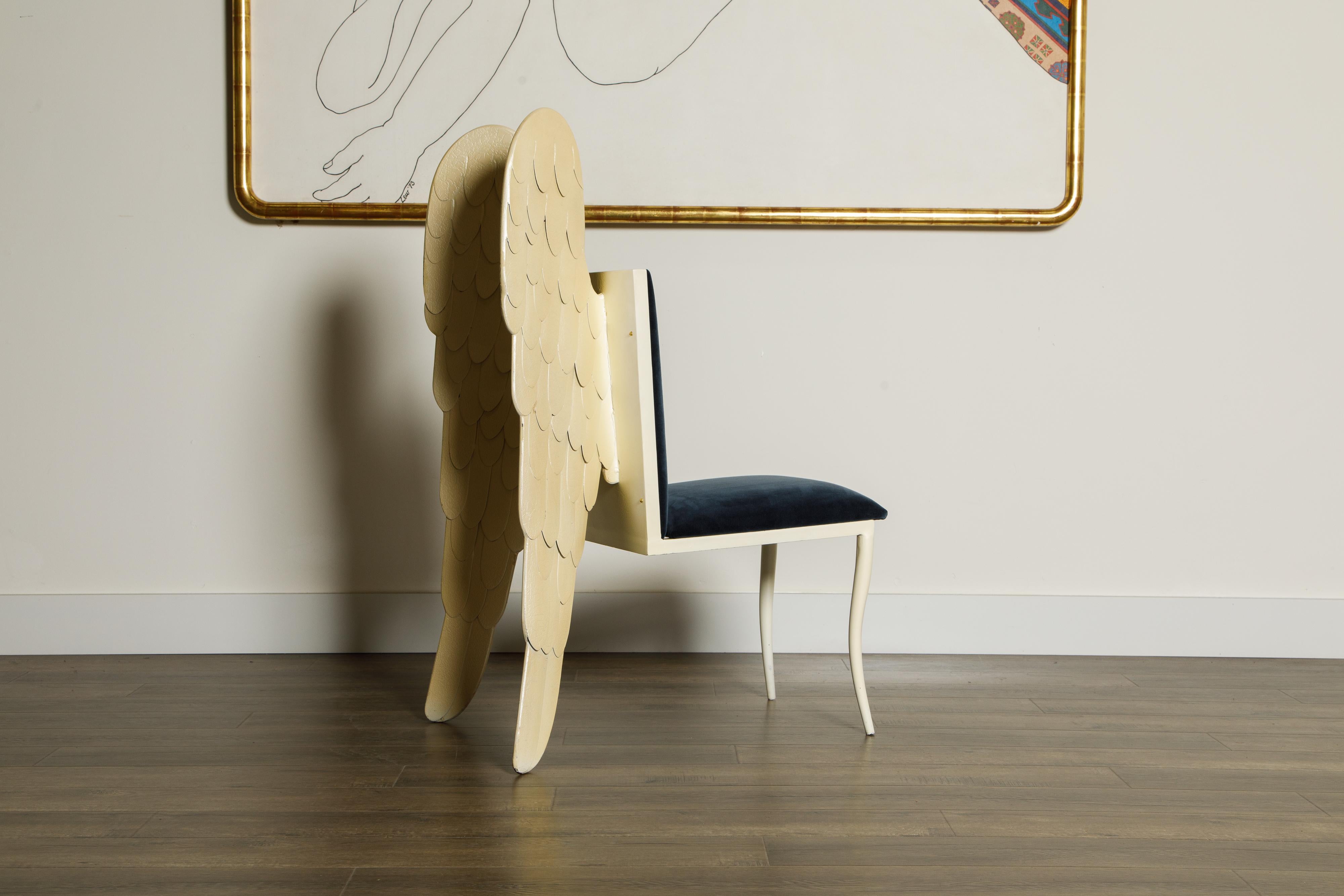 Postmodern Angel Wing Chair with Blue Velvet Upholstery, circa 1980s at ...