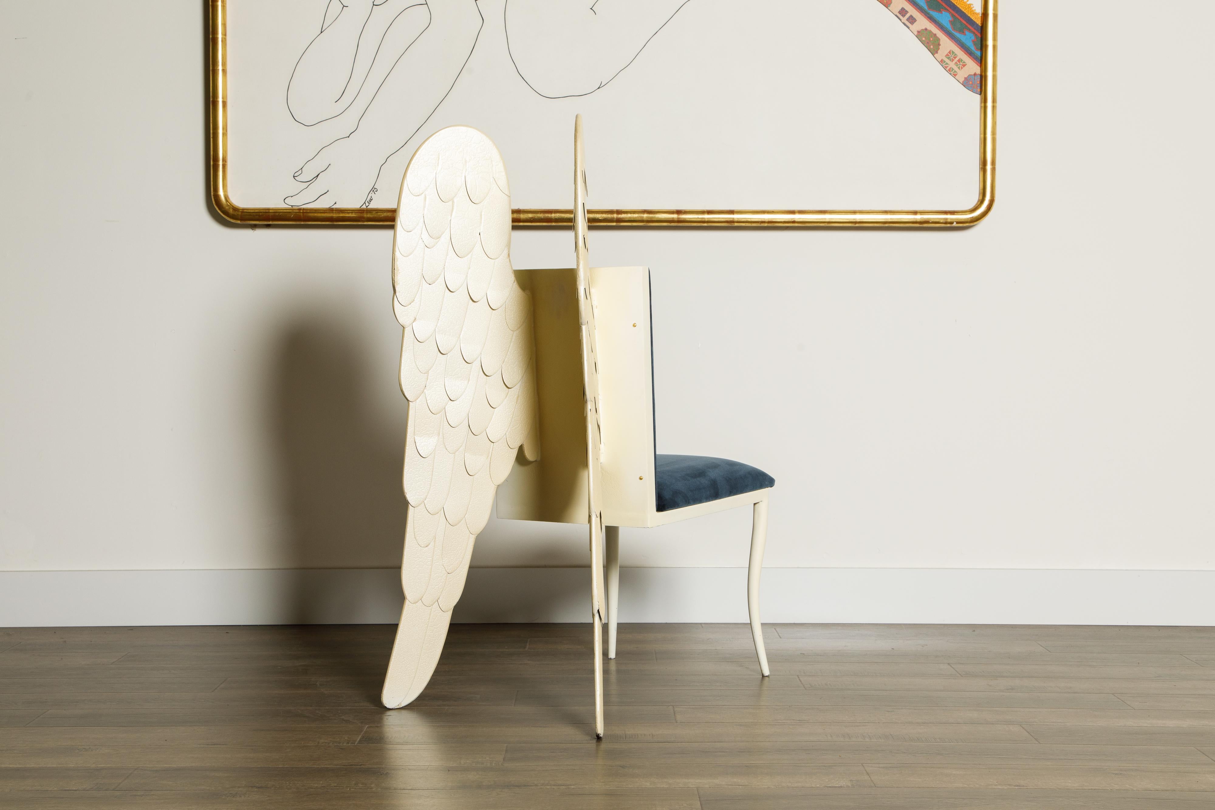 Postmodern Angel Wing Chair with Blue Velvet Upholstery, circa 1980s at ...