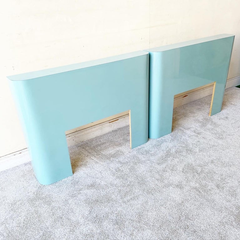 Postmodern Aqua Blue Lacquer Laminate Twin Headboards, a Pair For Sale ...