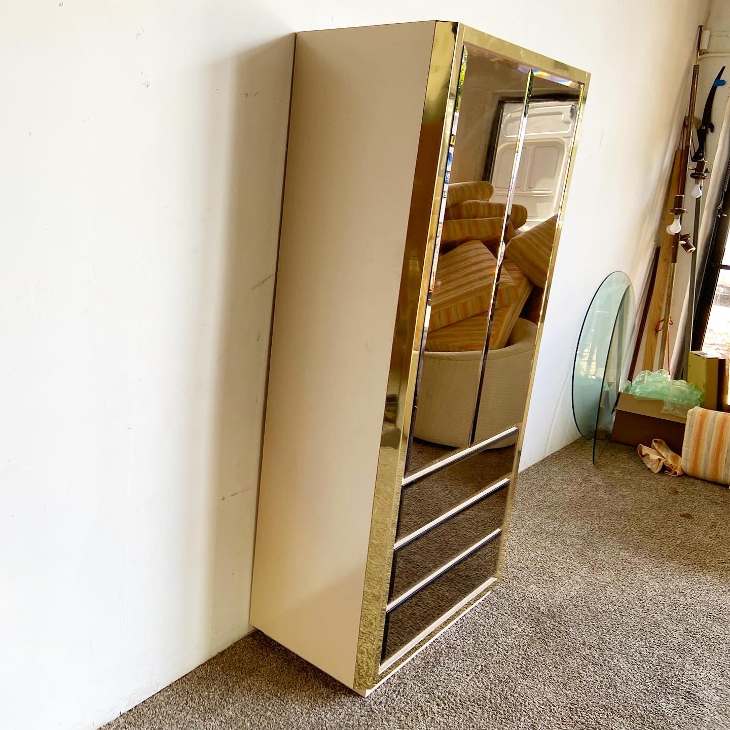 Postmodern Beige Gold and Smoked Mirrored Armoire For Sale at 1stDibs