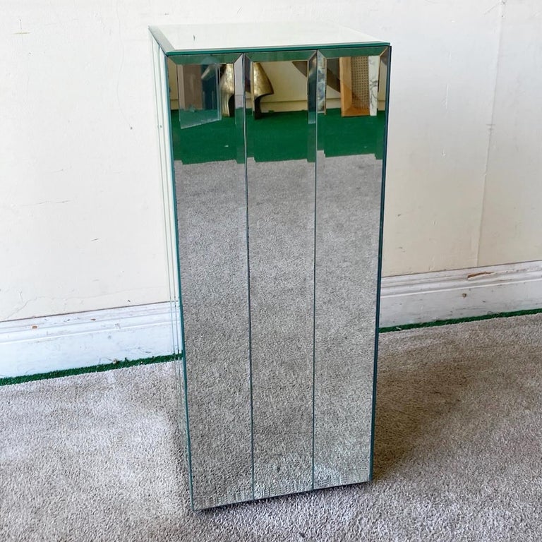 Postmodern Beveled Mirror Pedestal For Sale at 1stDibs