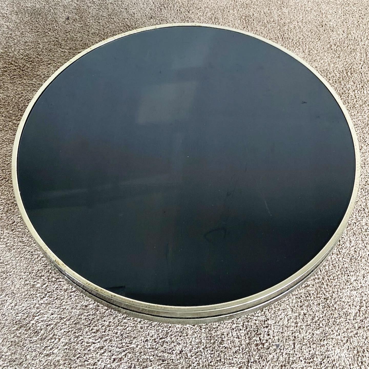 Postmodern Black and Gold Swivel Glass Top Coffee Table For Sale at 1stDibs
