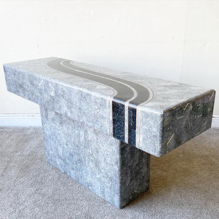 Postmodern Black and Gray Tessellated Stone Rectangular Console Table ...