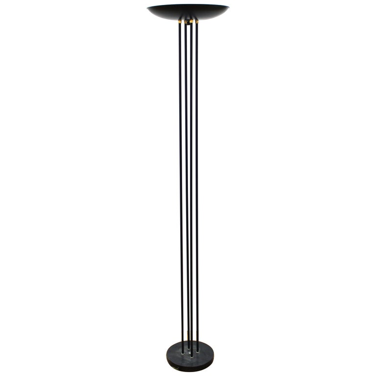 Postmodern Black Enamel Metal Torchiere Floor Lamp at 1stDibs