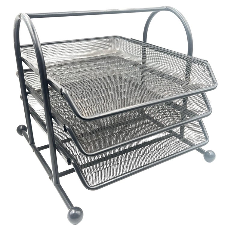Postmodern Black Enameled Japanese Perforated Metal Letter Tray Desk ...