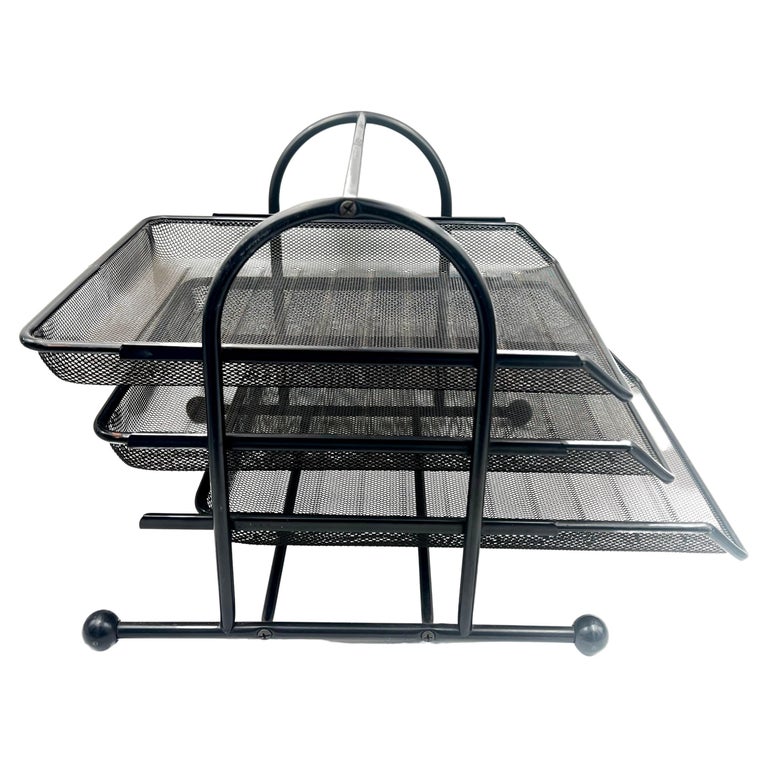Postmodern Black Enameled Japanese Perforated Metal Letter Tray Desk ...