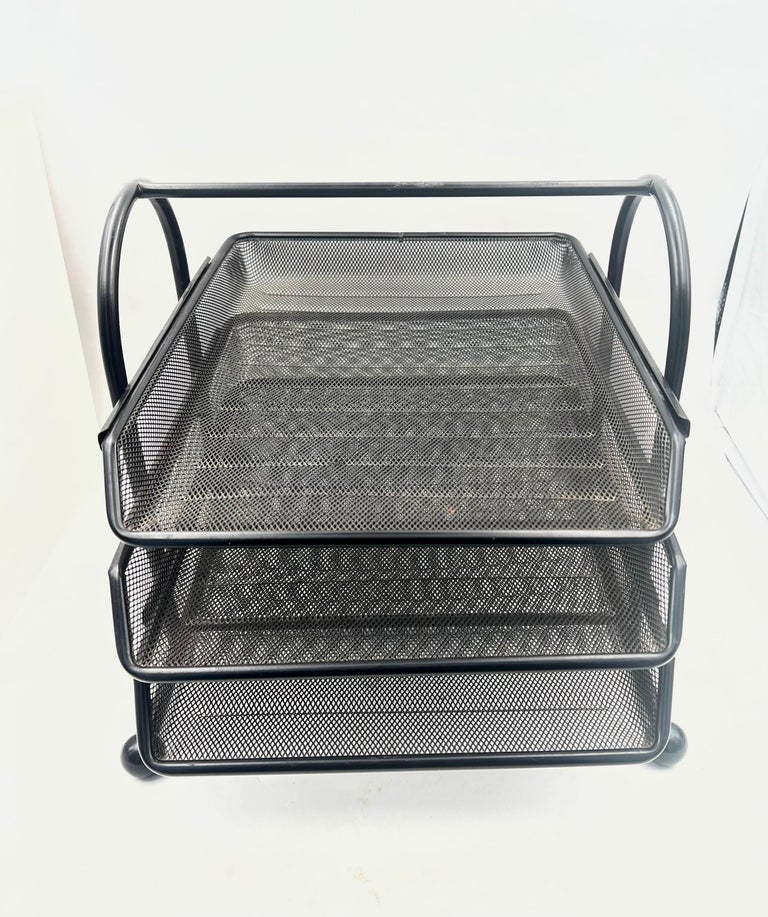 Postmodern Black Enameled Japanese Perforated Metal Letter Tray Desk ...