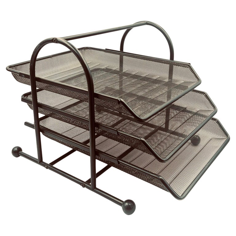 Postmodern Black Enameled Japanese Perforated Metal Letter Tray Desk ...