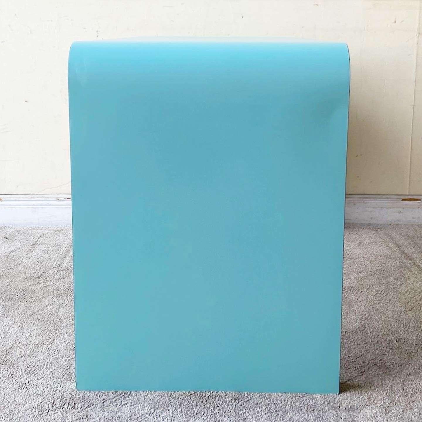 Postmodern Blue Matte Laminate Waterfall Console Table/Desk For Sale at ...