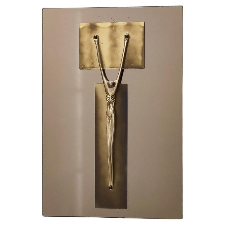 Postmodern Brass and Mirror Crucifix in the Style of Fontana Arte ...