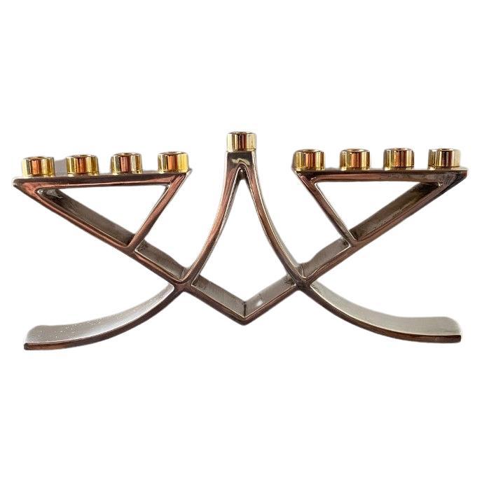 Unique Brutalist Brass and Enamel Menorah at 1stDibs | unique menorah