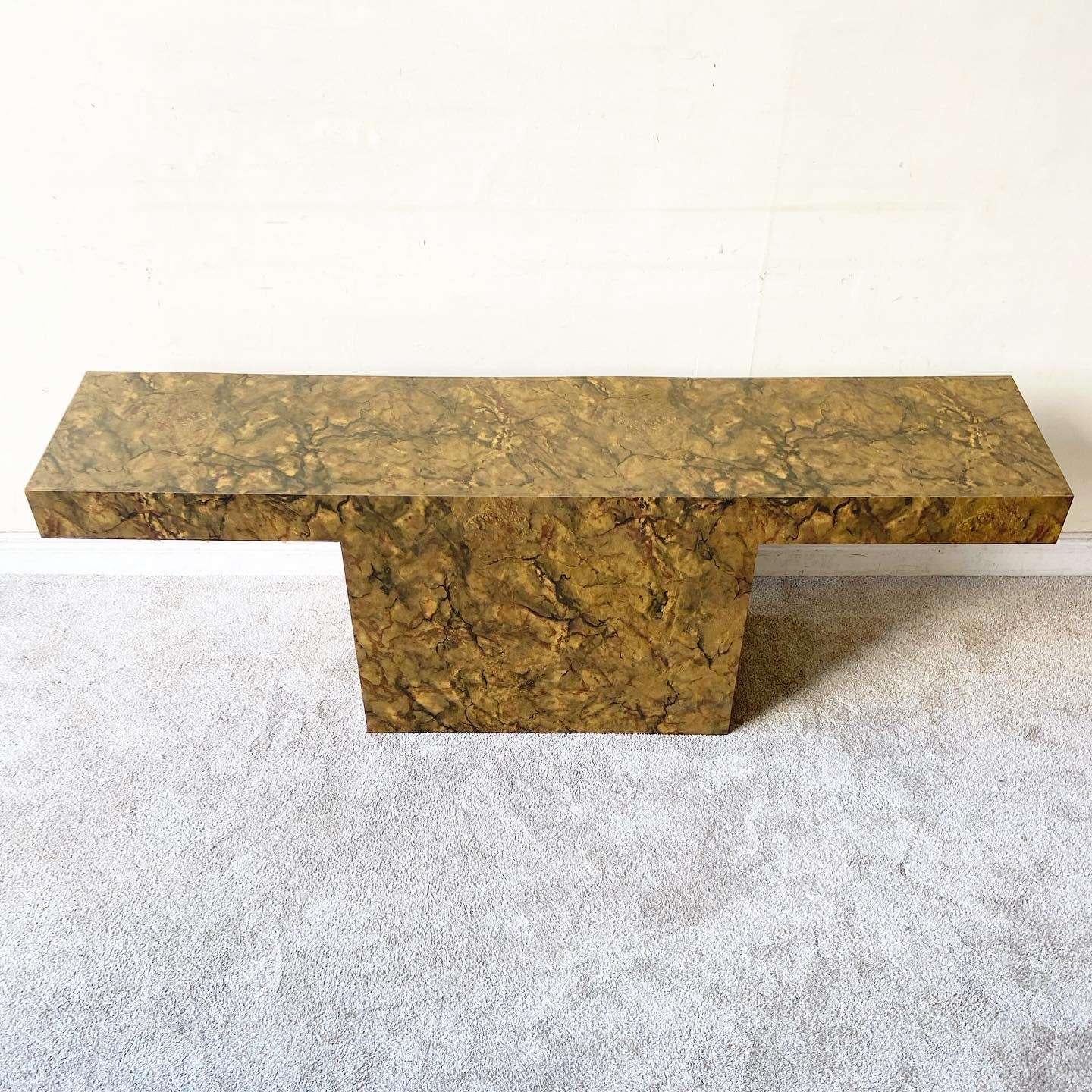 Postmodern Burl Wood Gloss Laminate Console Table For Sale at 1stDibs