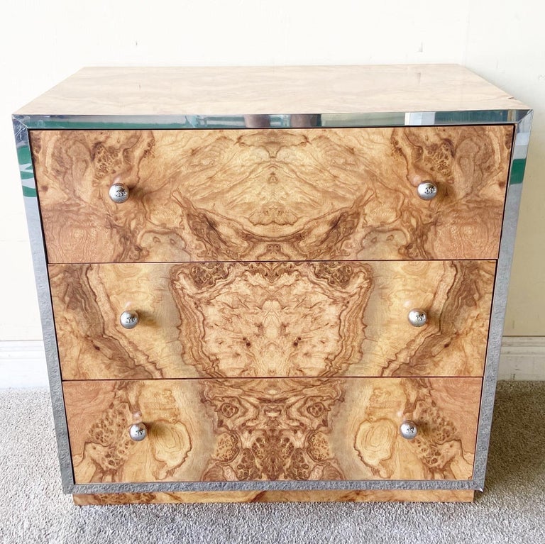 Postmodern Burl Wood Laminate and Chrome Chest of Drawers For Sale at ...