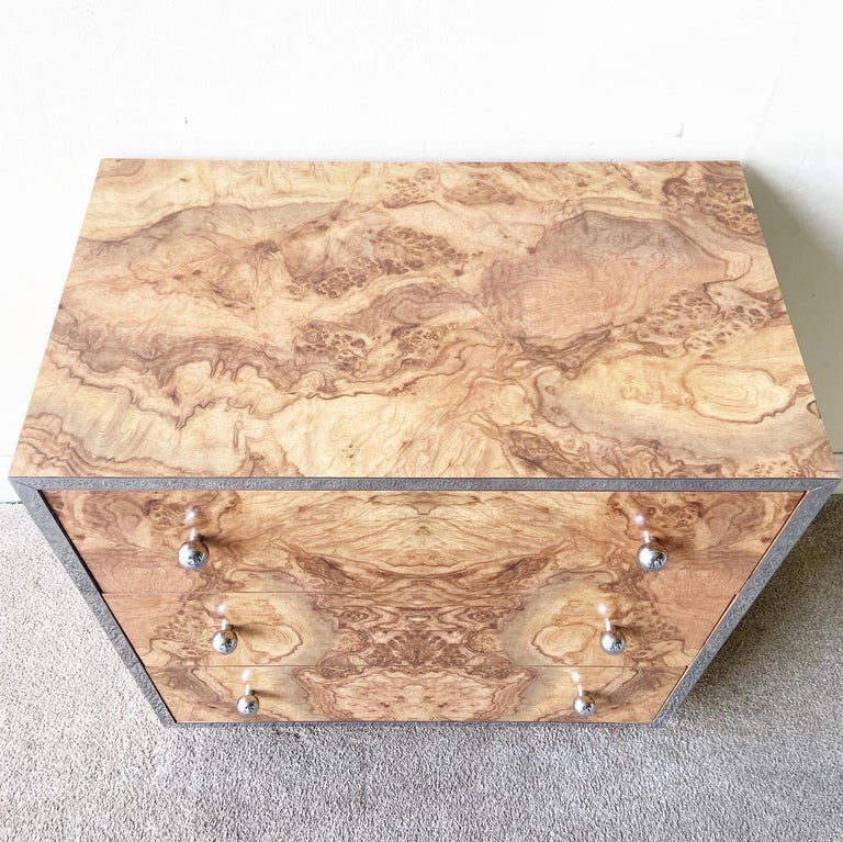 Postmodern Burl Wood Laminate and Chrome Chest of Drawers For Sale at ...