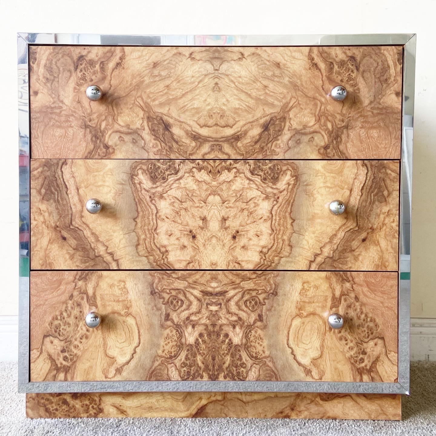 Postmodern Burl Wood Laminate and Chrome Chest of Drawers For Sale at ...